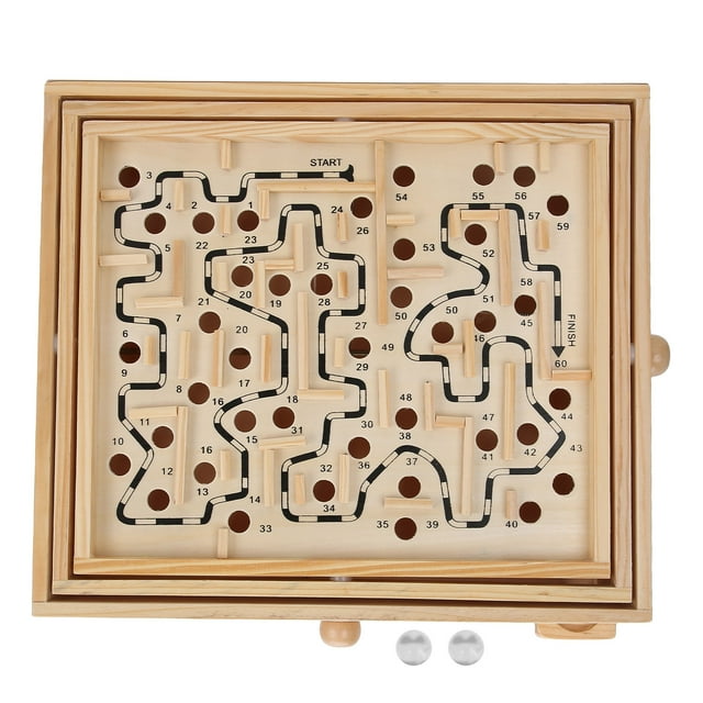 Wooden Labyrinth Game Marble Maze with Two Steel Marbles,Maze Toy for ...