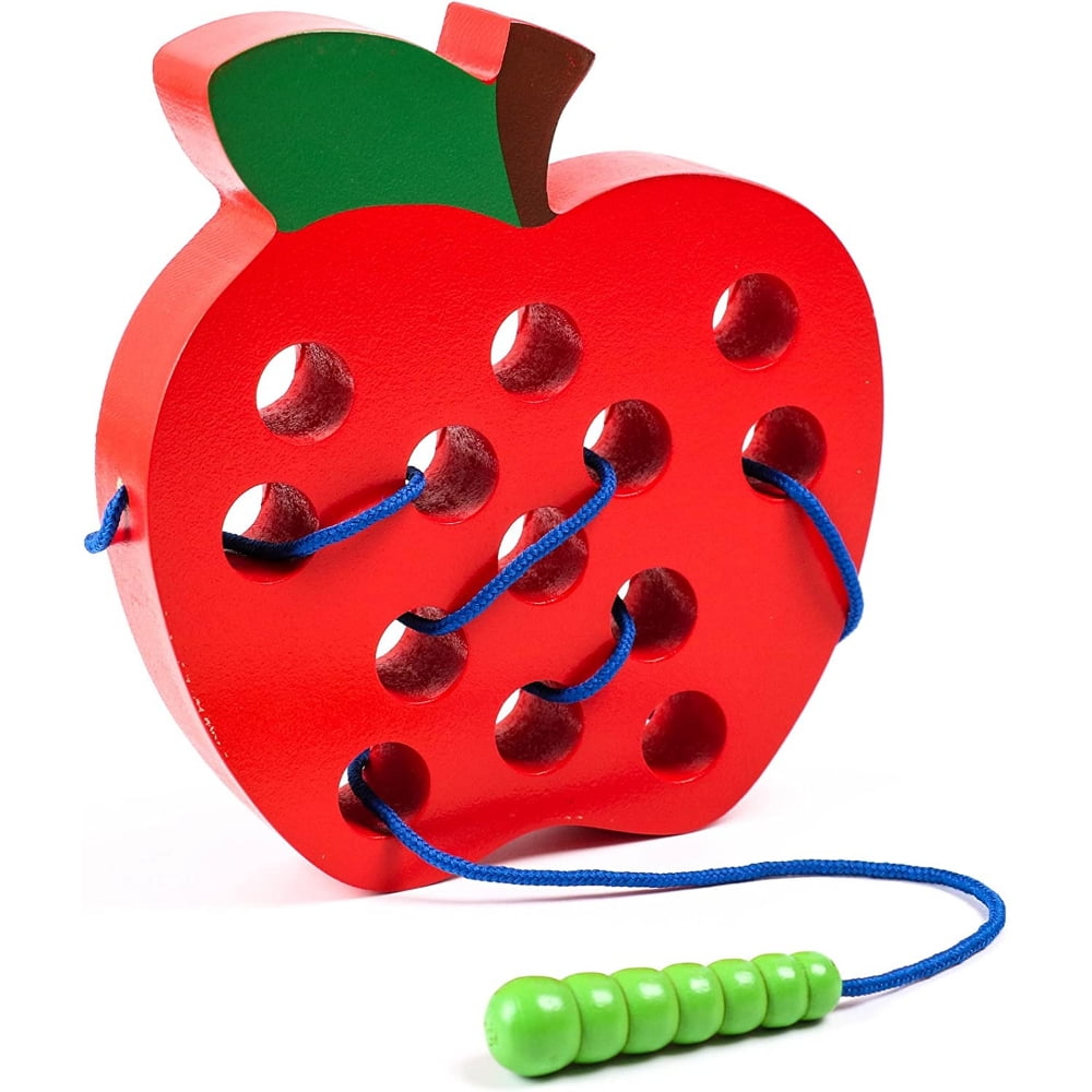 Wooden Lacing Apple Threading Toy Montessori Airplane Travel Game Toys ...