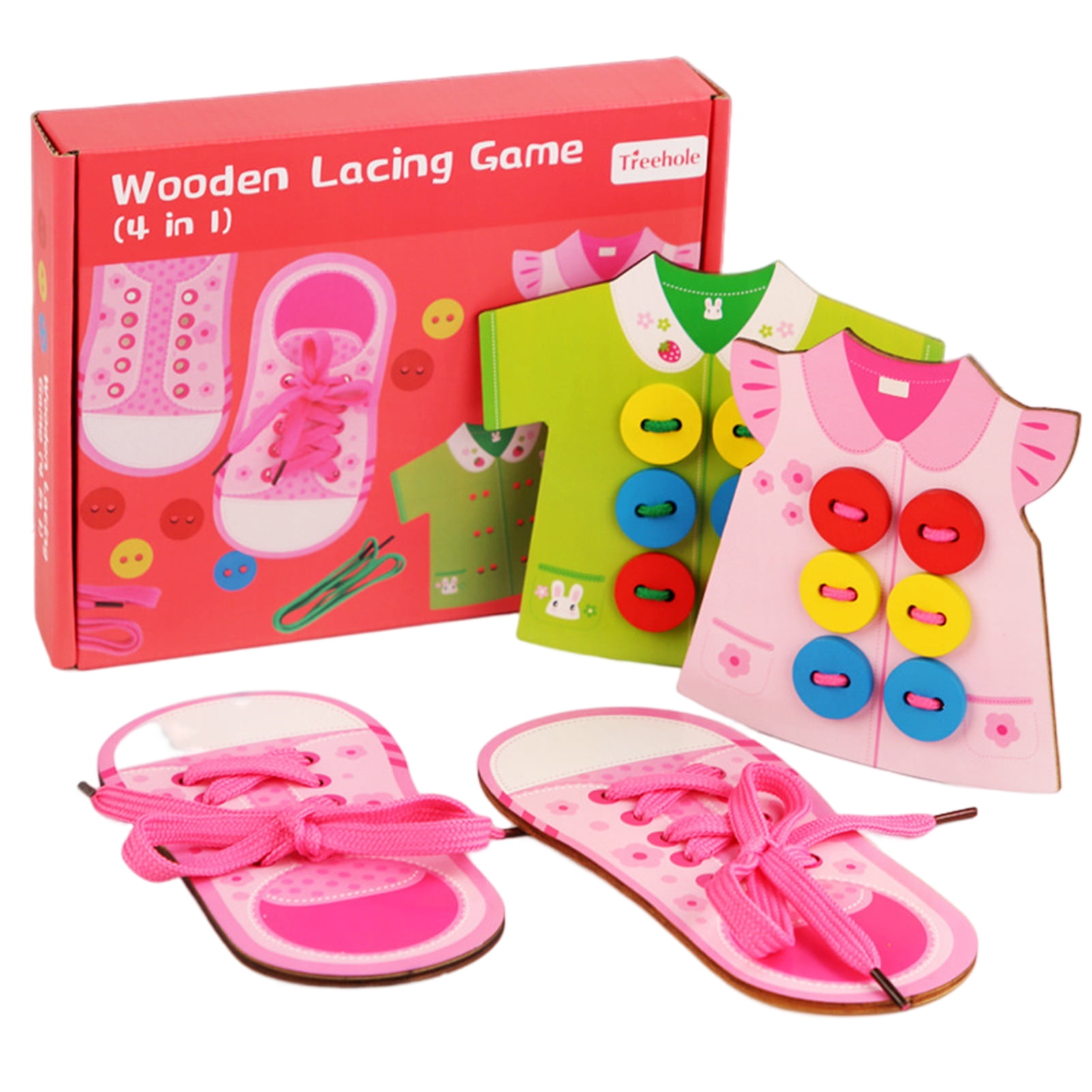 Wooden Lacing Toy Set - Threading Game, Scratch-Resistant, Bright ...