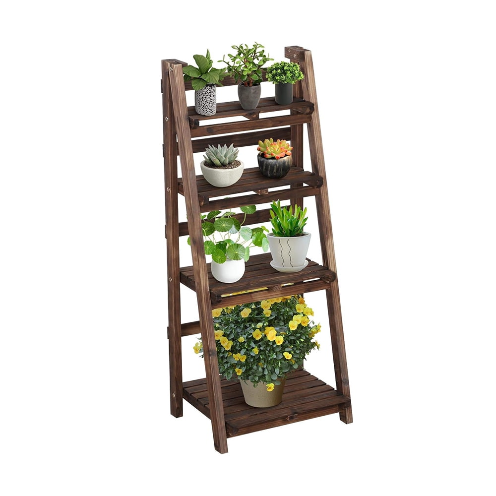 Wooden Ladder Shelf Plant Shelf, Multiple Tiered Shelf Sturdy, Foldable ...