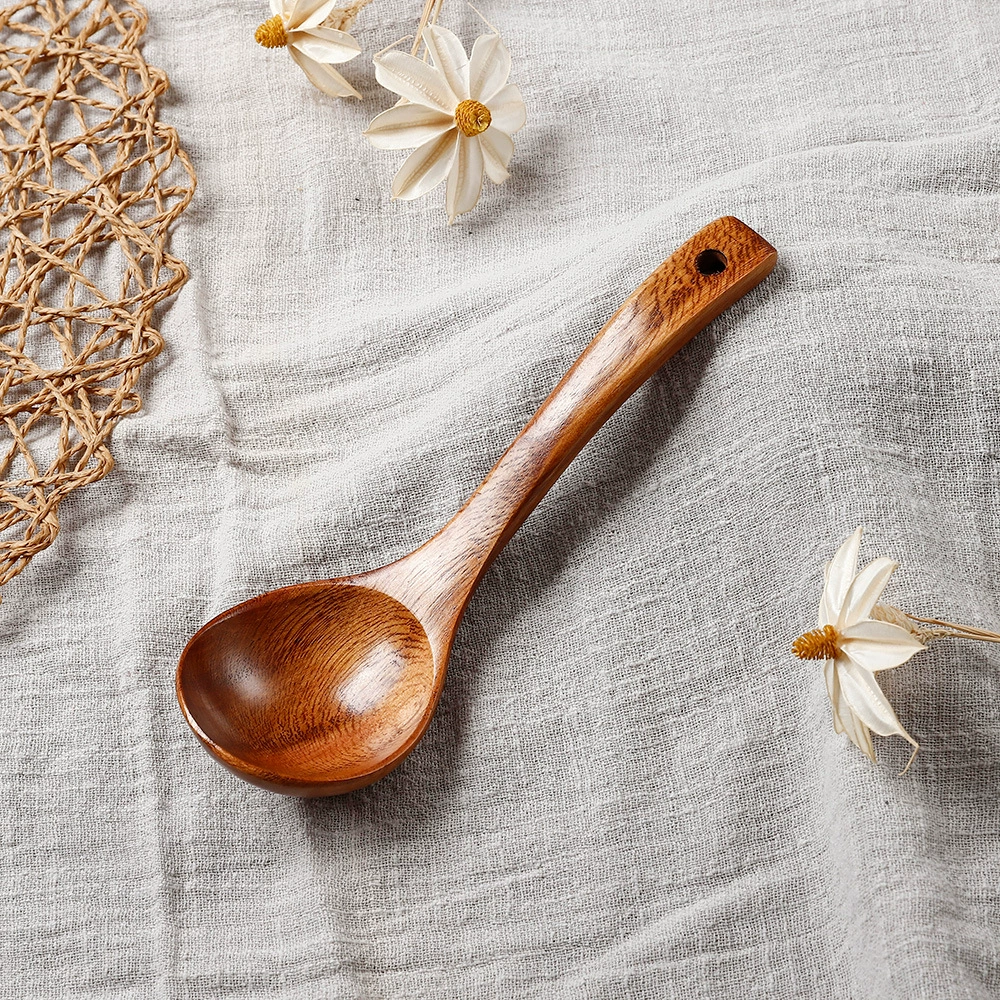 Wooden Ladle Long Handle Spoon For Soup Deep Serving Spoon Large ...