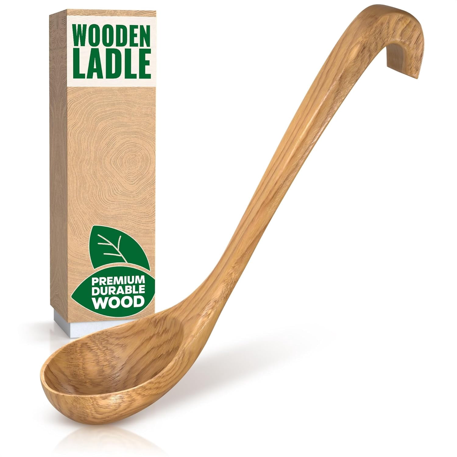Wooden Ladle for Soup – 10.8×2.8" Deep Wood Ladle with 2.7 fl oz ...