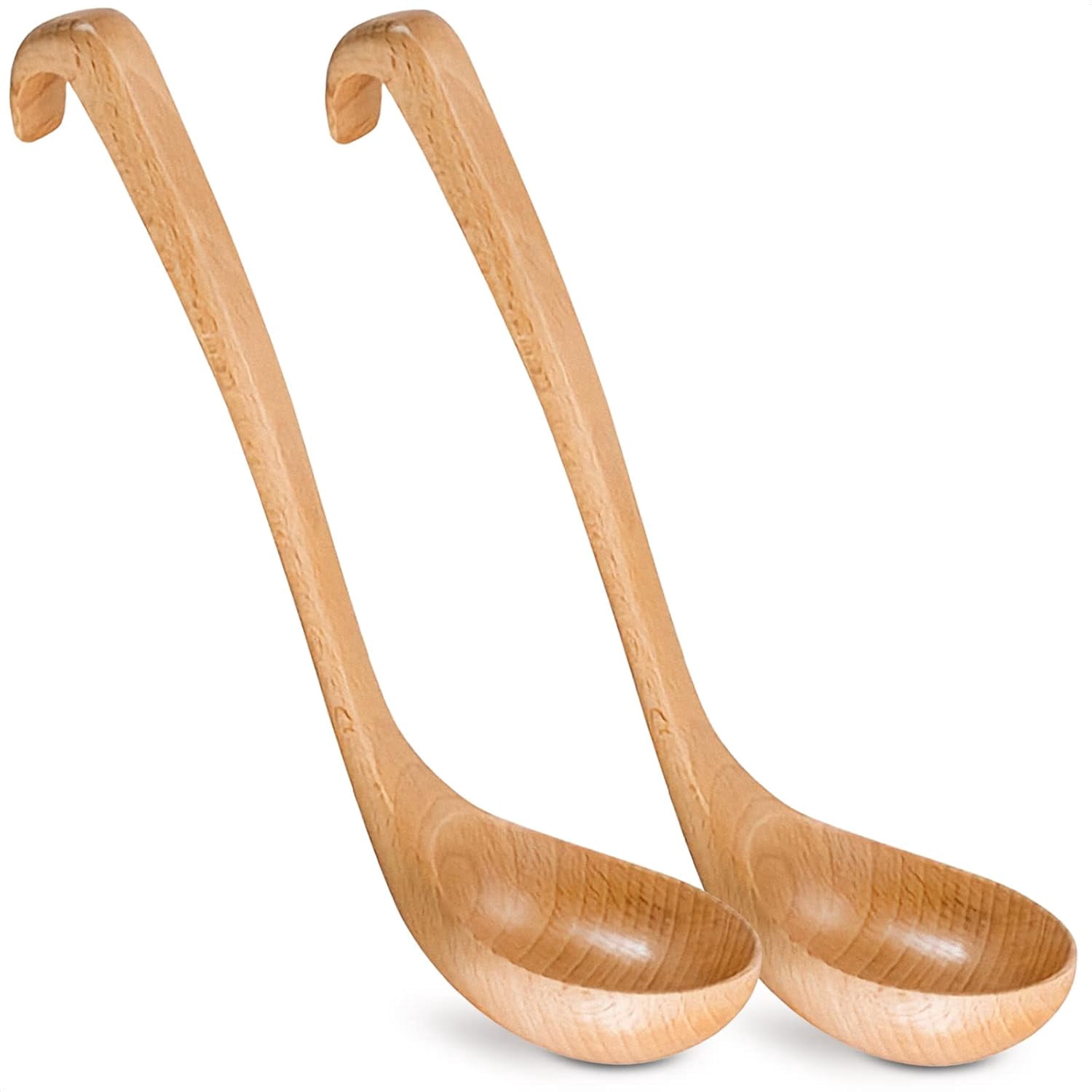 Wooden Ladle For Soup - 2 Pack Wooden Soup Spoons Bamboo Ladle Wooden ...