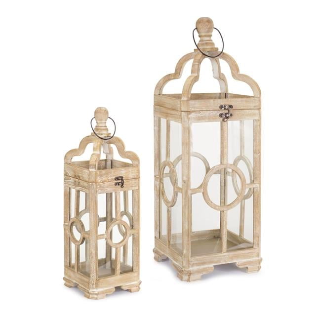 Large Rustic Natural Wood Decorative Lantern - Set of 2 - Walmart.com