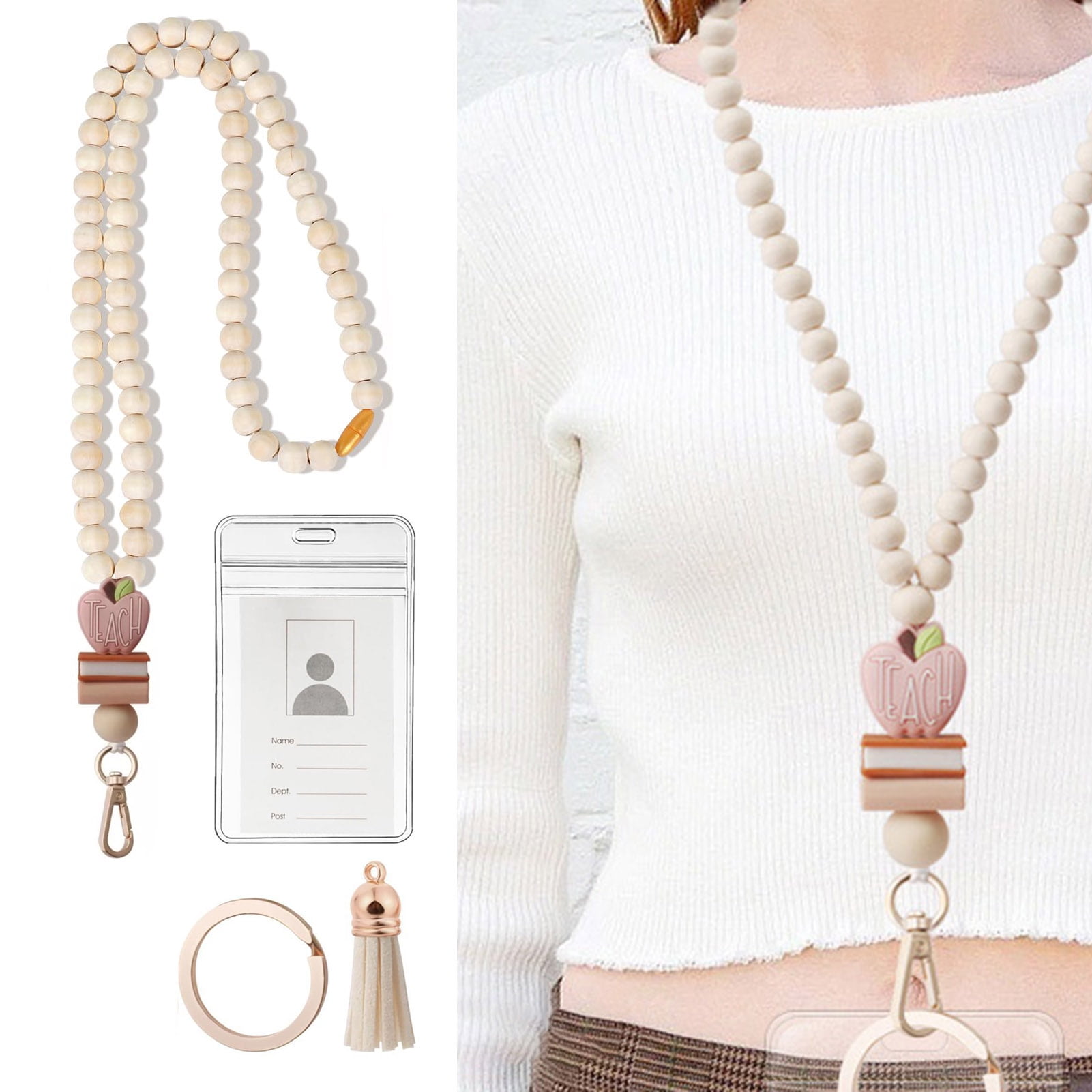 Wooden Lanyard ID Badges Teacher Lanyard with ID Holder Boho Style ...