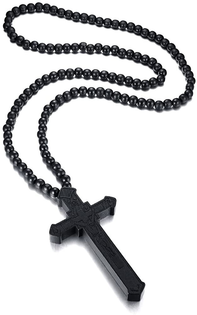 Wooden Large Long Crucifix Rosary Cross Smooth Beads Catholic Jesus ...