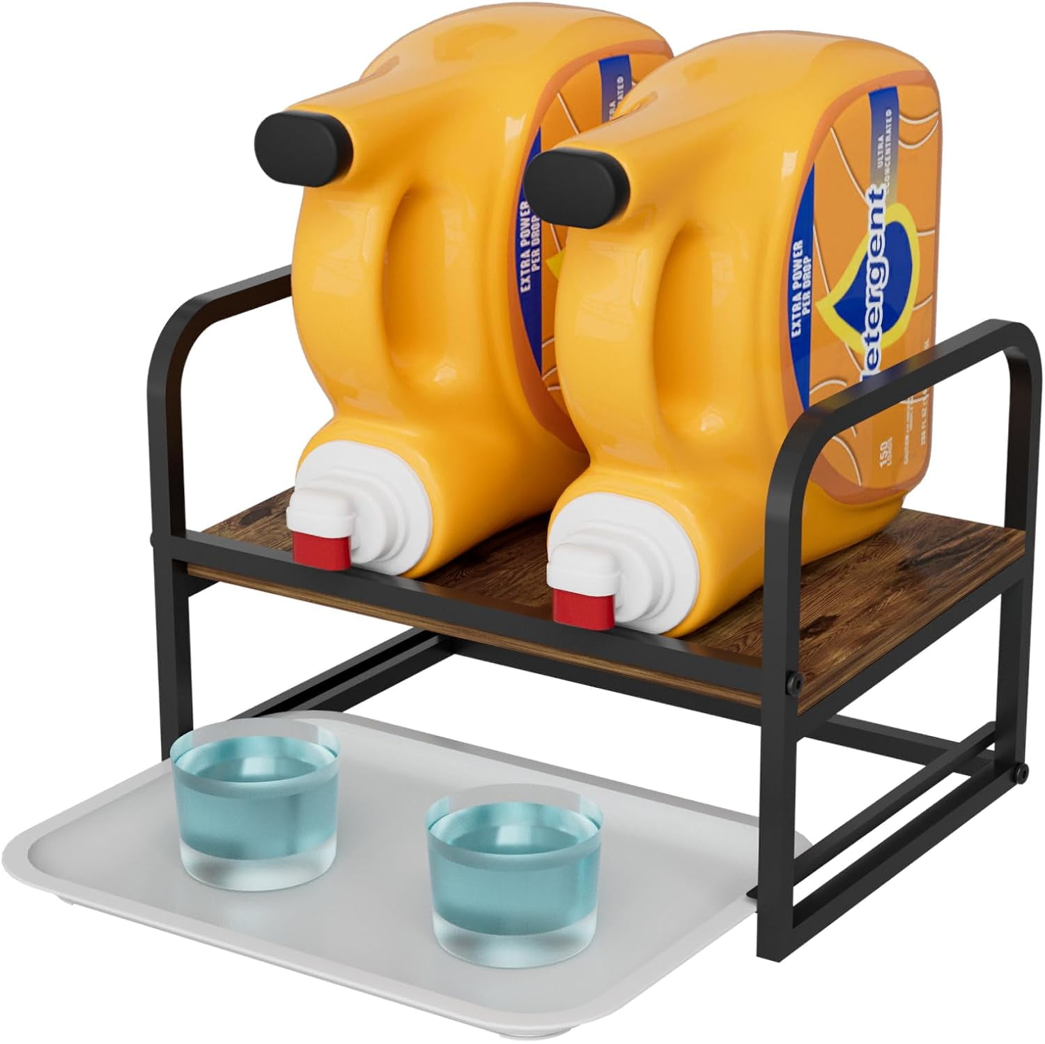 Wooden Laundry Detergent Holder Stand with Metal Frame & Drip Tray ...