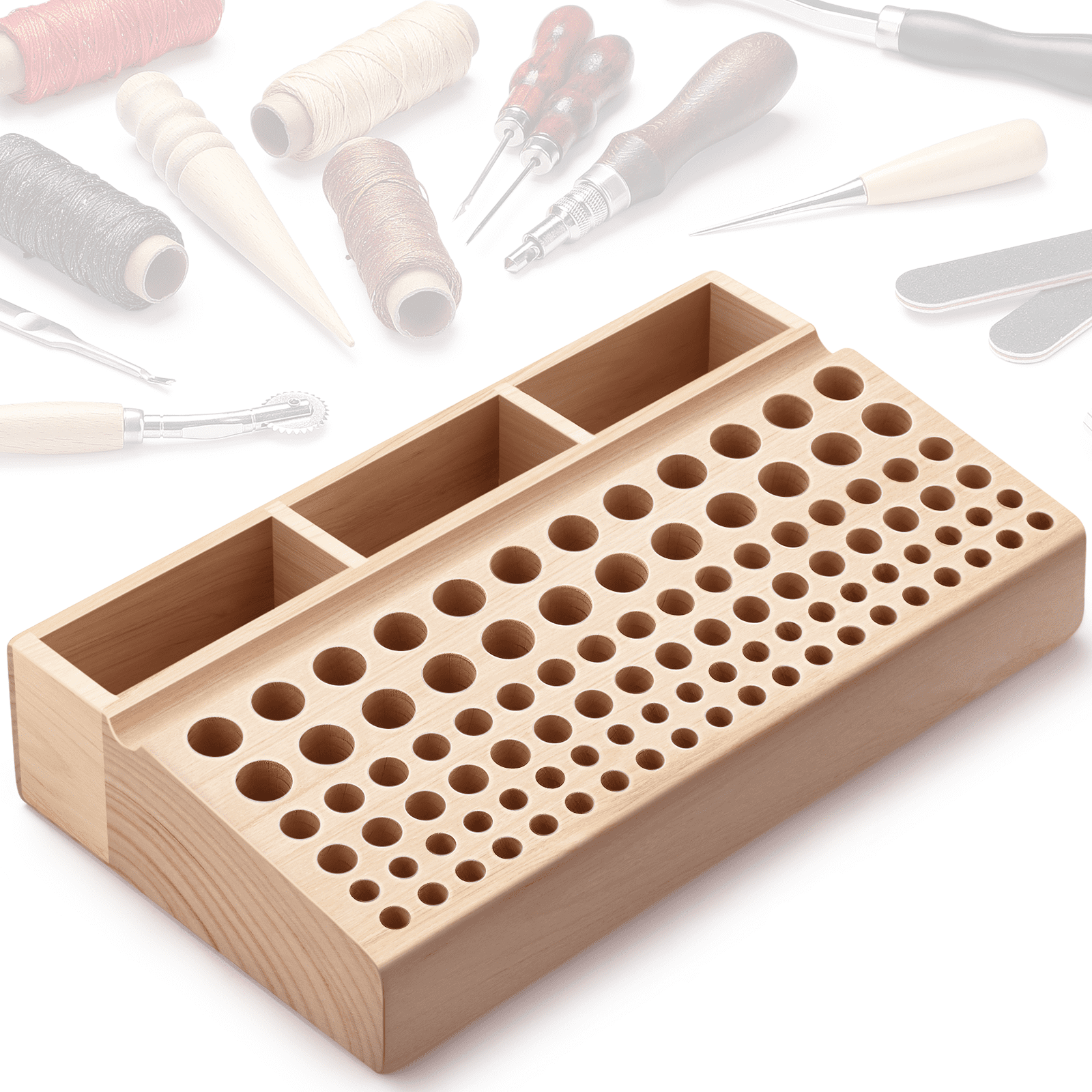 Wooden Leather Tool Holder with 98 holes, Hole Punch Leather Craft ...