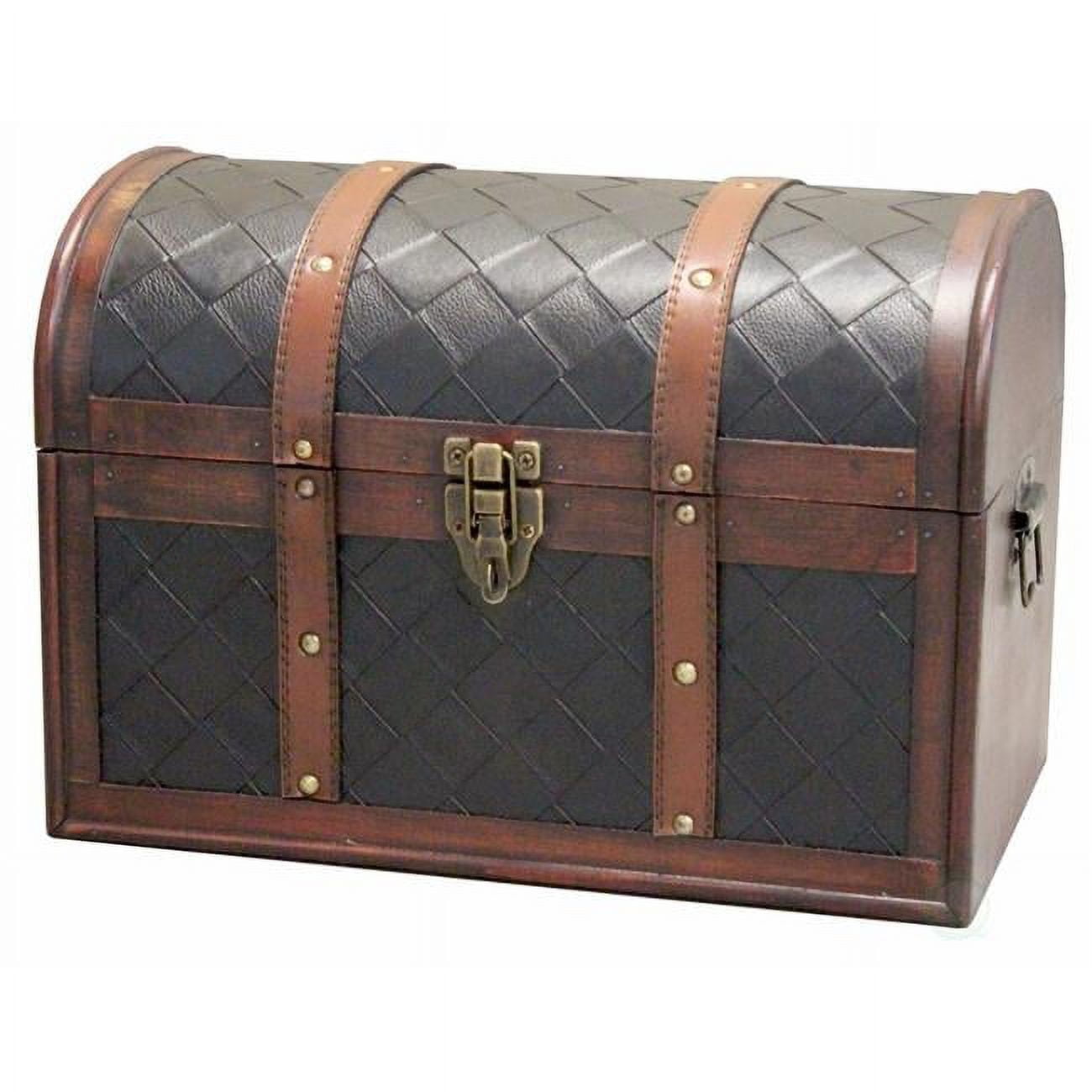 Wooden Leather Treasure Chest Decorative Storage Trunk with Lockable ...
