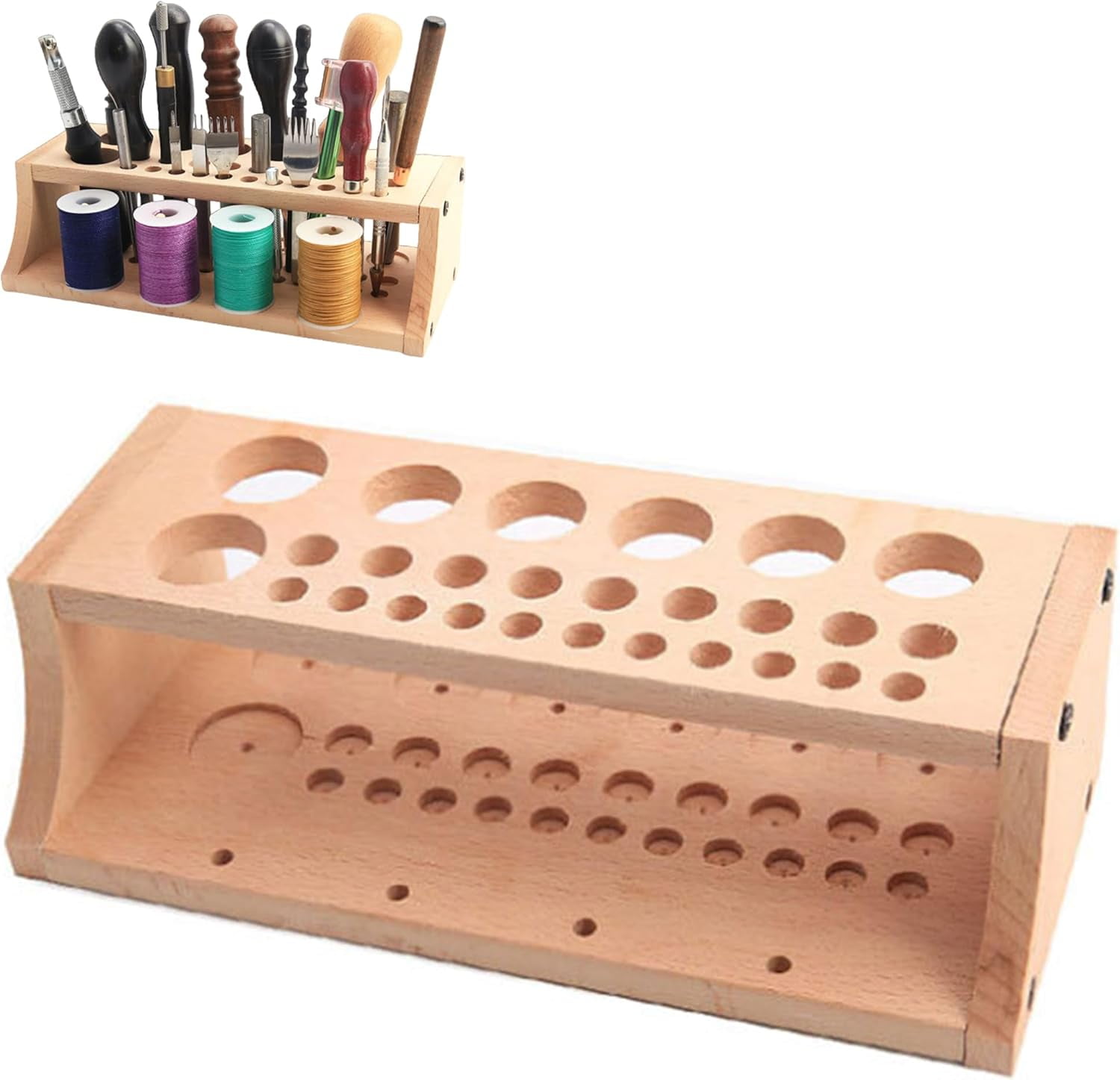 Wooden Leathercraft Tools Rack: 27 Slot Thread Spool Holder, Wooden ...