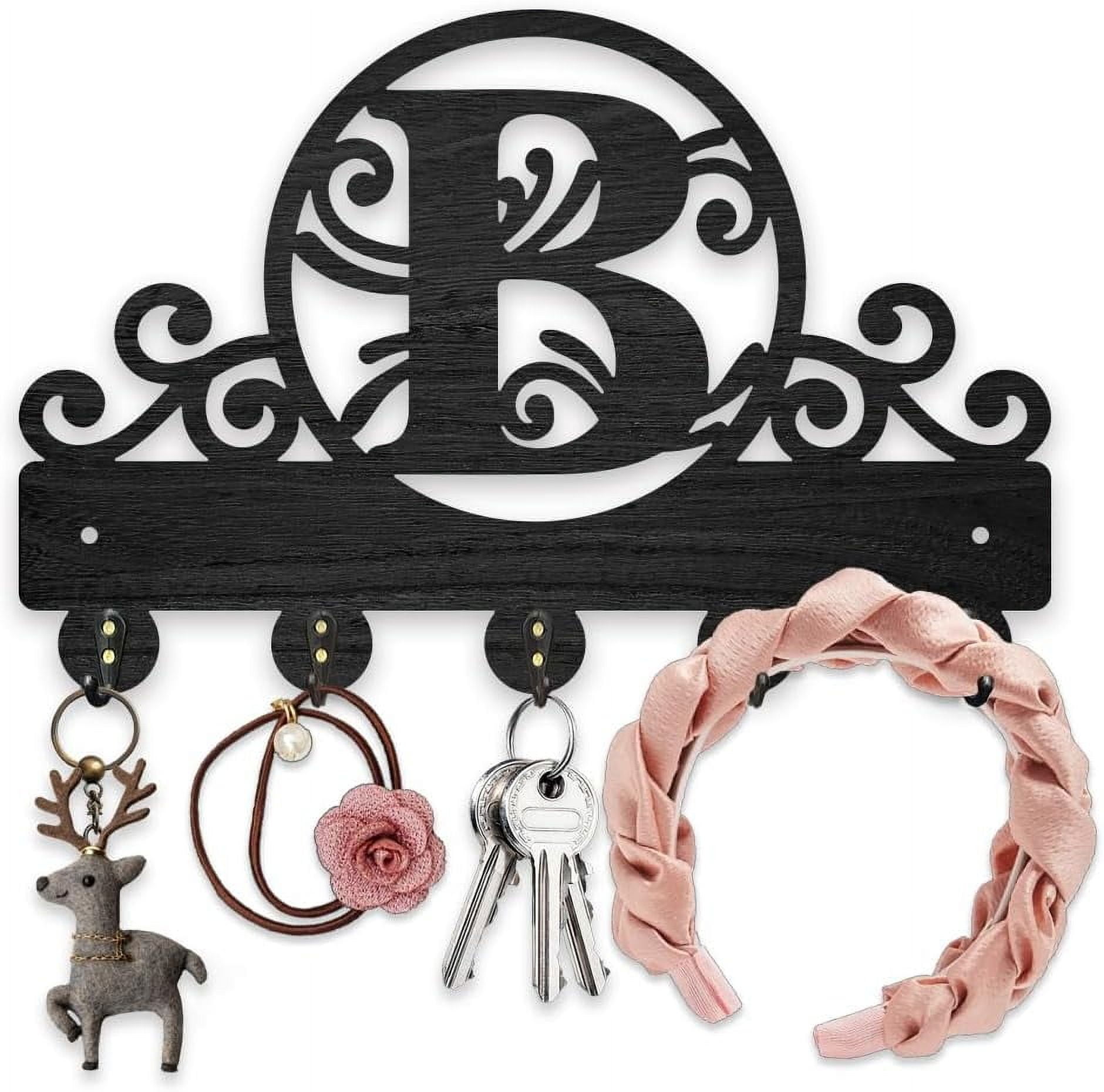 Wooden Letter B Key Holder for Wall 11.8x7.8inch Vine Pattern Wall ...
