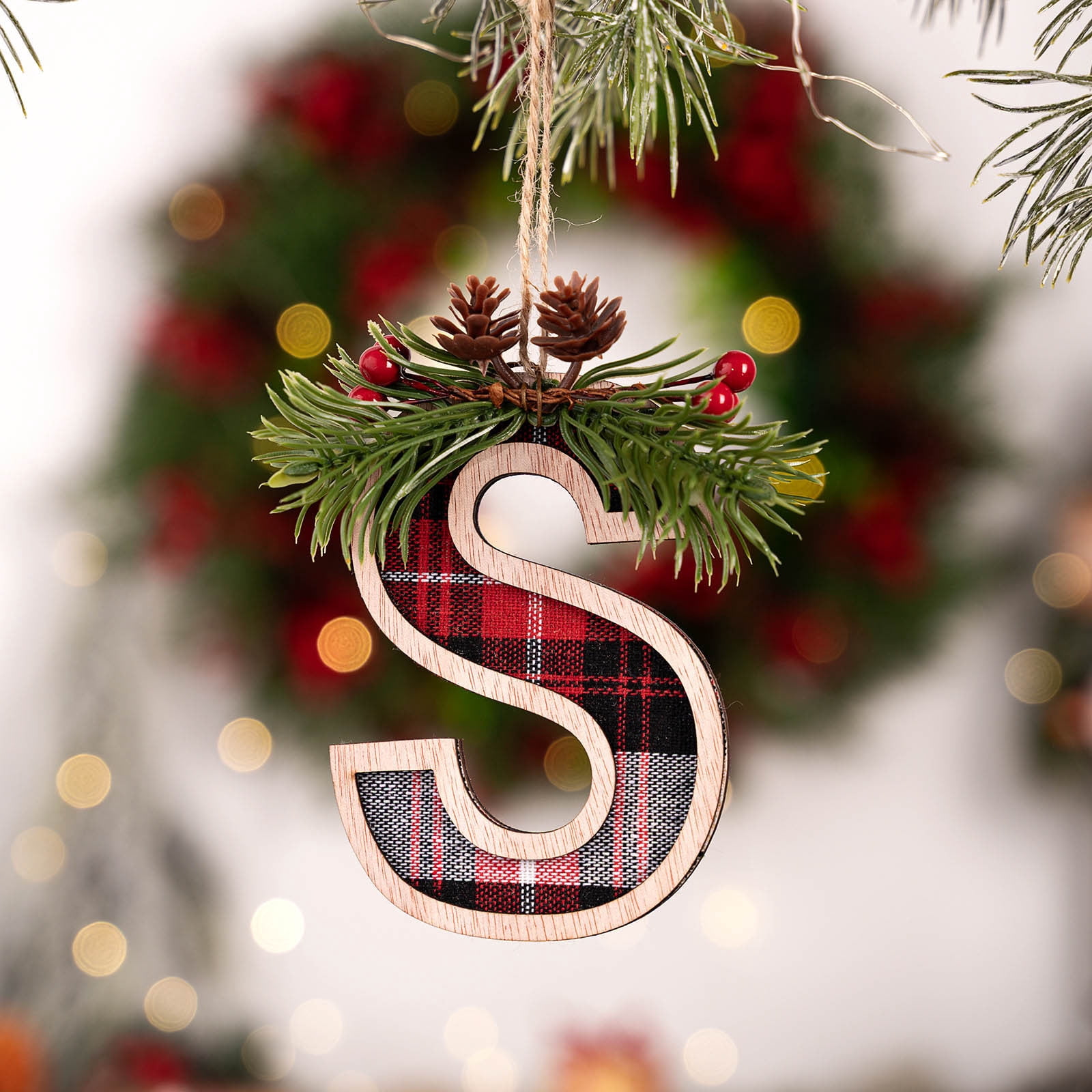 Wooden Letter Christmas Tree Ornaments 3D Alphabet Xmas Hanging Pendant ...