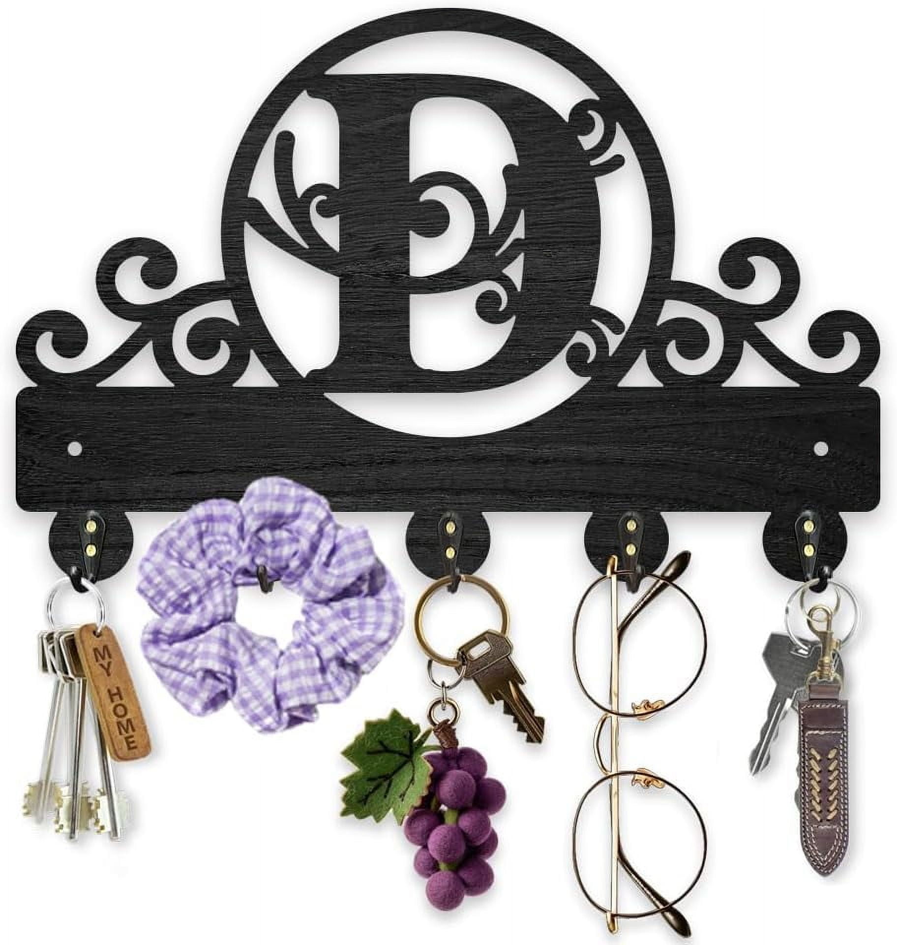 Wooden Letter D Key Holder for Wall 11.8x7.8inch Floral Alphabet D Key ...