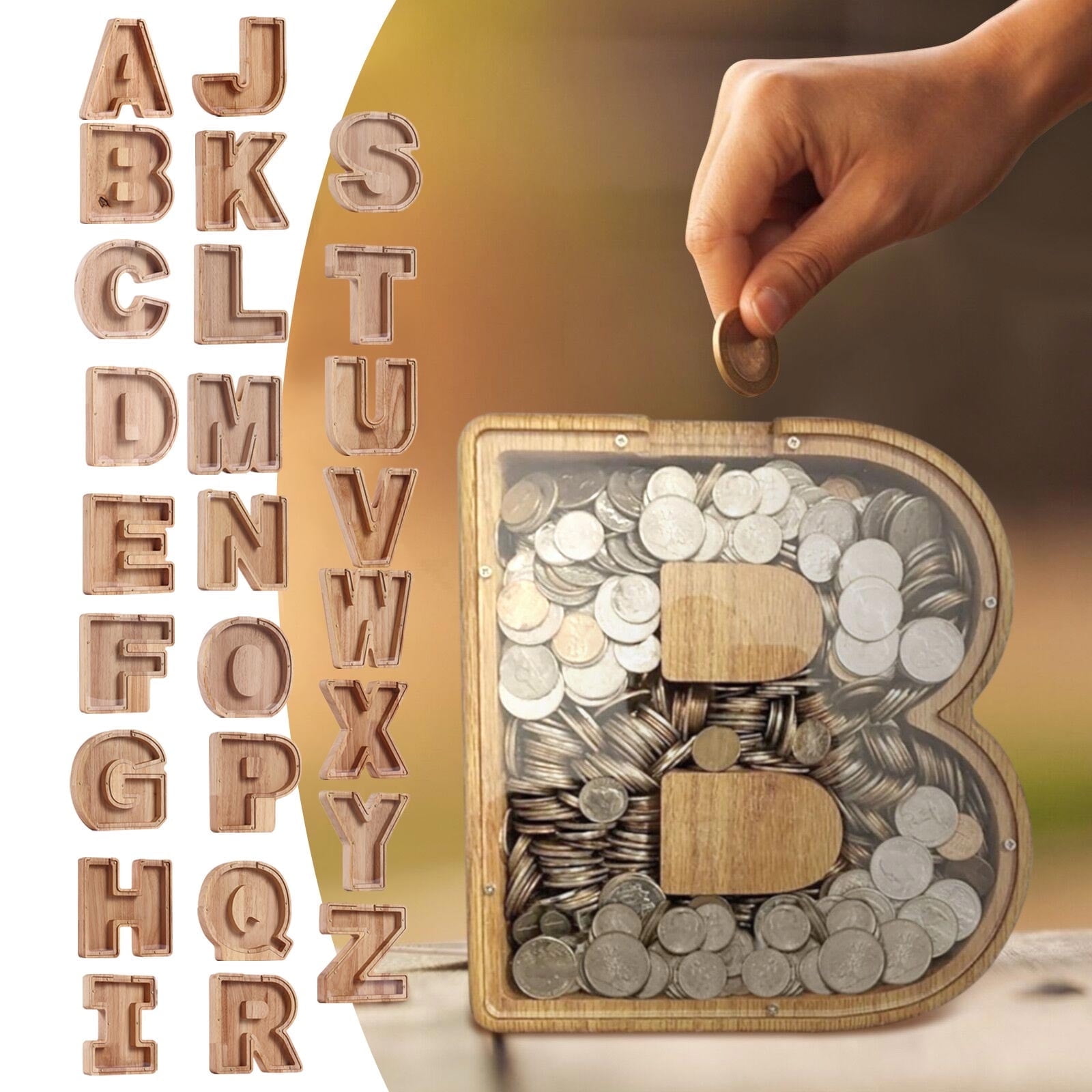 Wooden Letter Piggy Bank - Creative Alphabet Piggy Bank Wooden Money ...