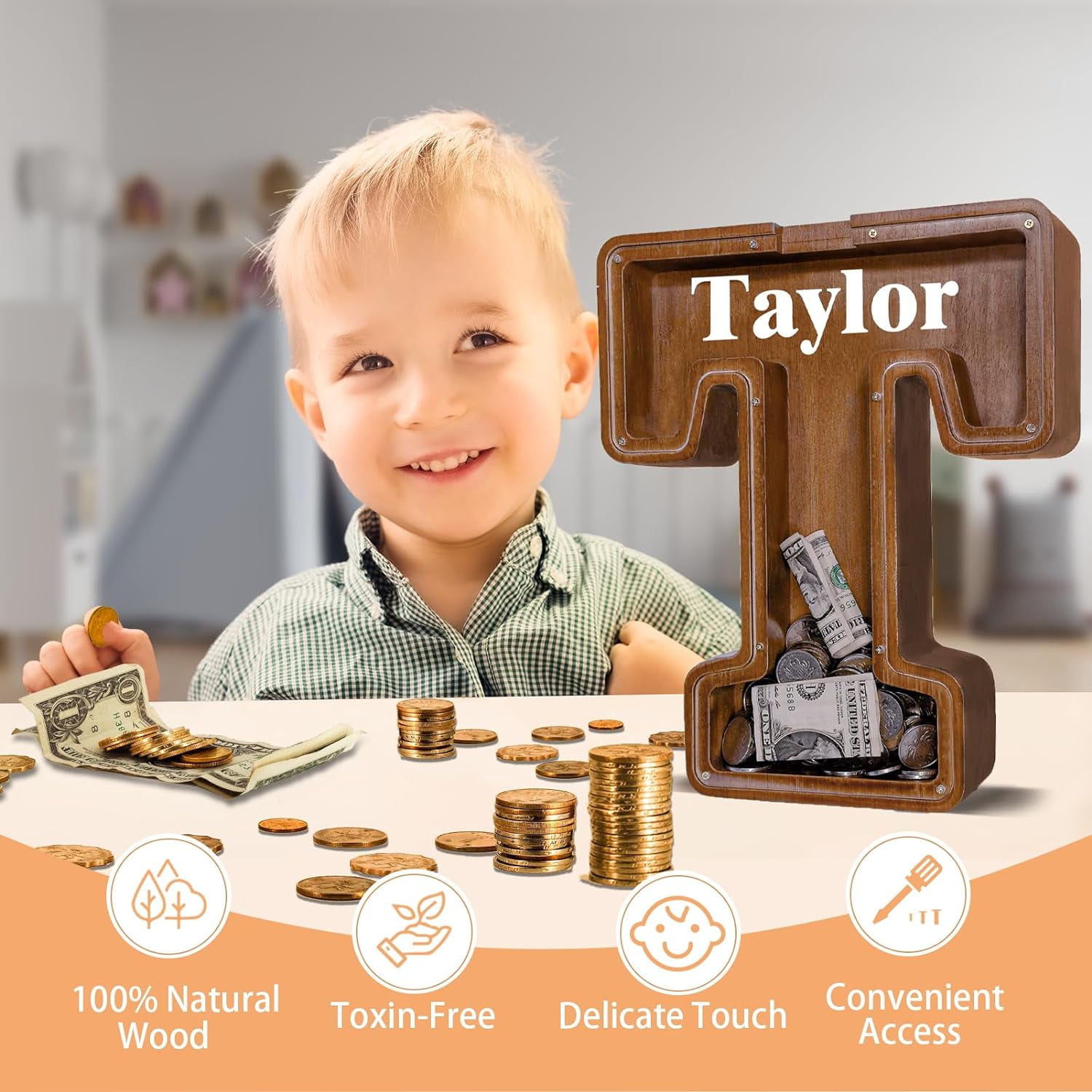 Wooden Letter Piggy Bank For Kids Larger Alphabet Letter Bank For Boys ...