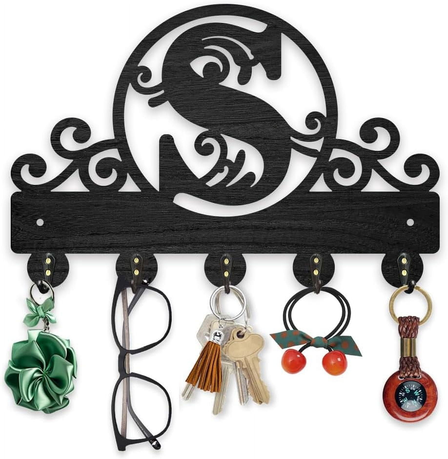 Wooden Letter S Key Holder for Wall 11.8x7.8inch Floral Alphabet S Key Rack Capital Alphabet ...