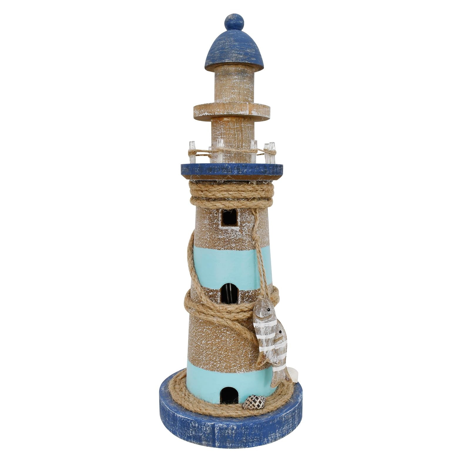 Wooden Lighthouse Decoration with Lights Nautical Tabletop Centerpiece ...