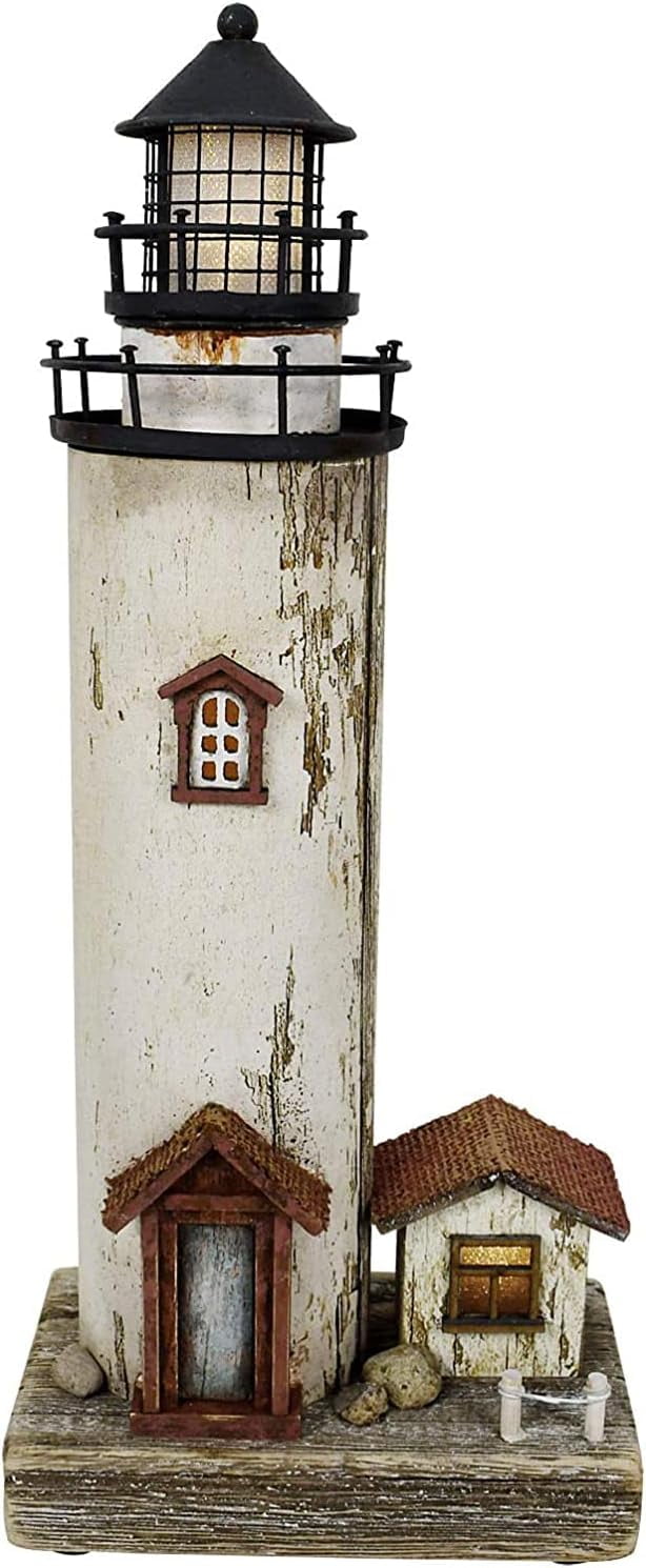 Wooden Lighthouse Tabletop Decor Rustic Light House with LED Nuatical ...