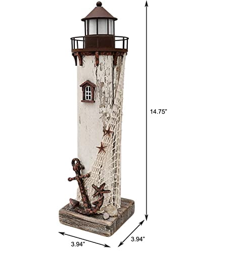 Wooden Lighthouse Tabletop Decor Rustic Light House with LED Nuatical ...