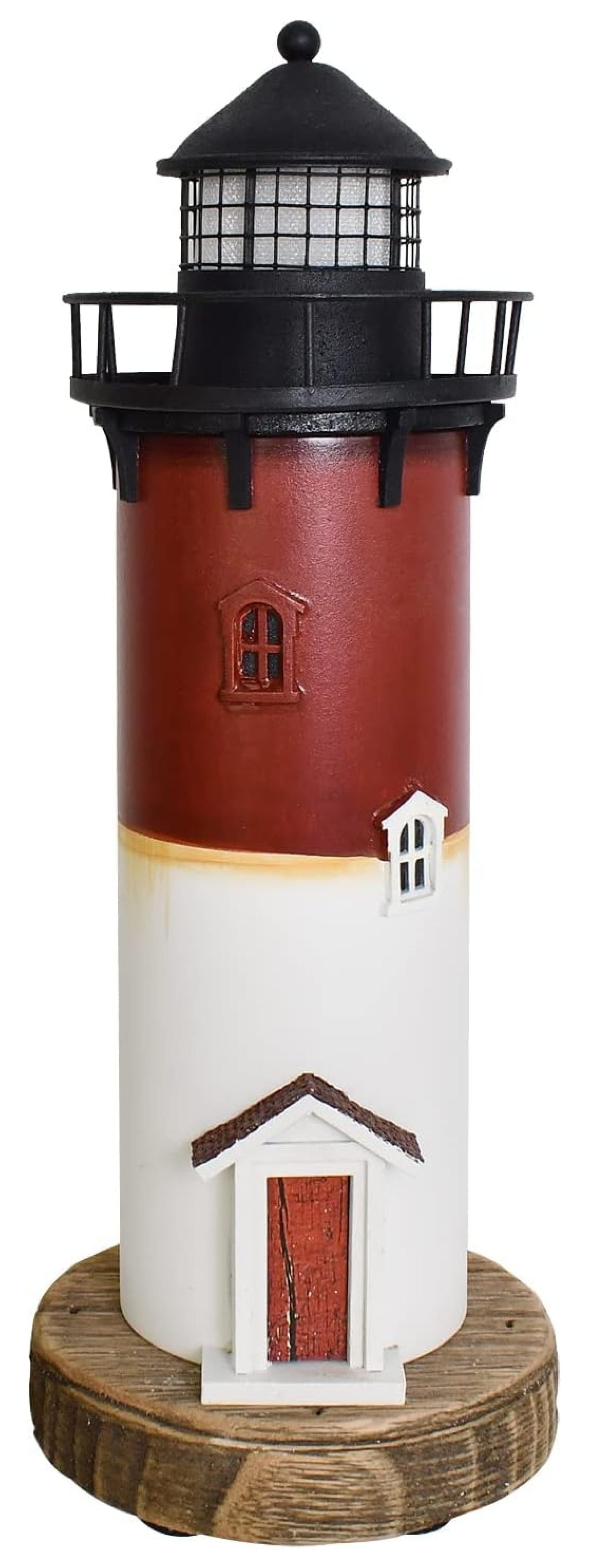 Wooden Lighthouse with Lights Nautical Figurine Beach Themed Ornaments ...