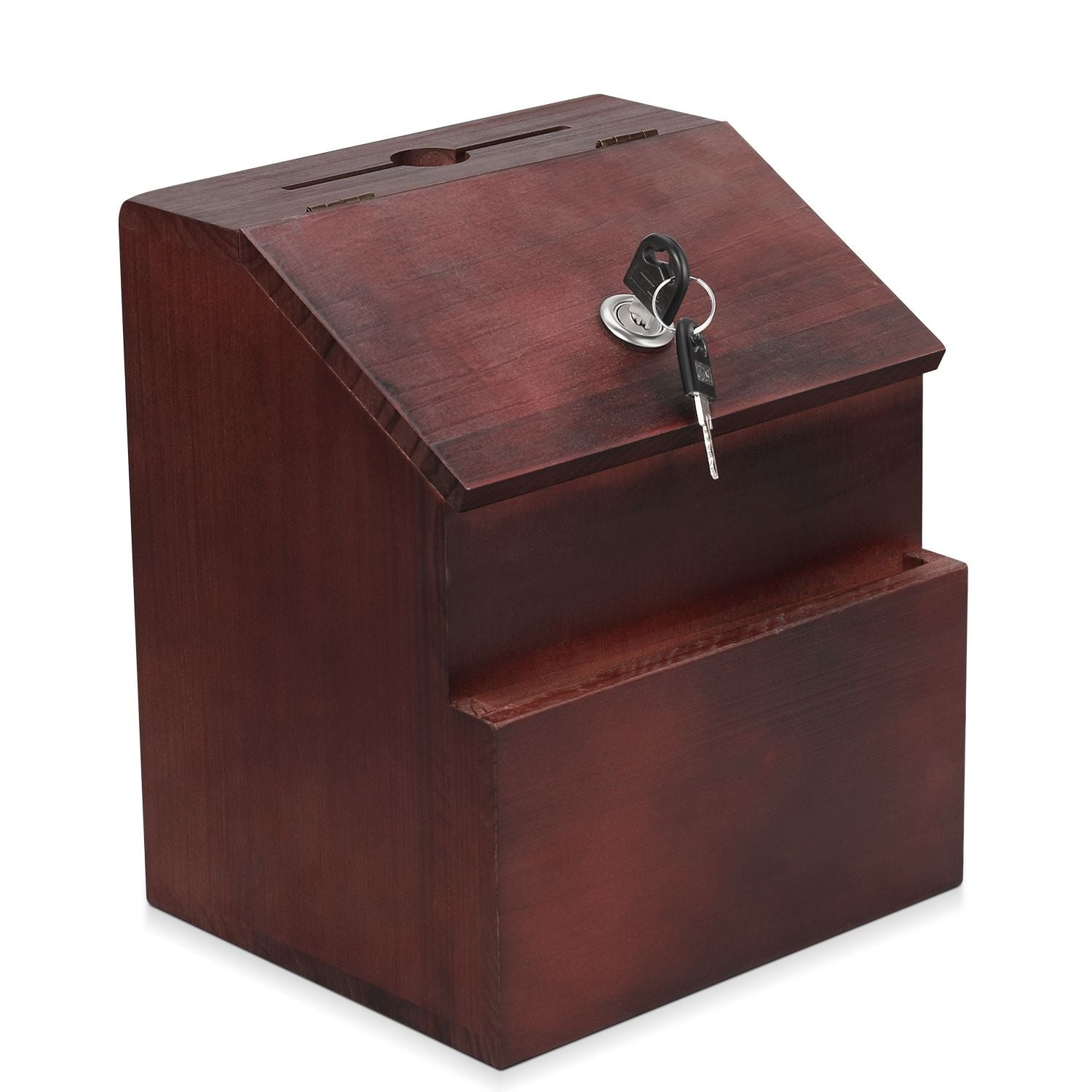 Wooden Lockable Suggestion Box with Key Lock Lid, Red Mahogany Wall ...