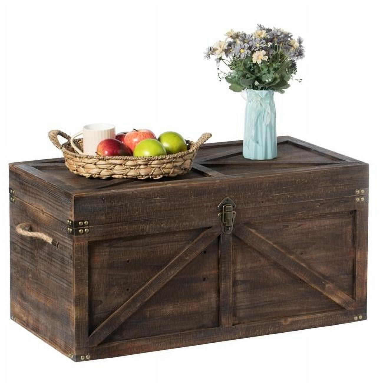 Wooden Lockable Trunk Farmhouse Style Rustic Design Lined Storage Chest ...