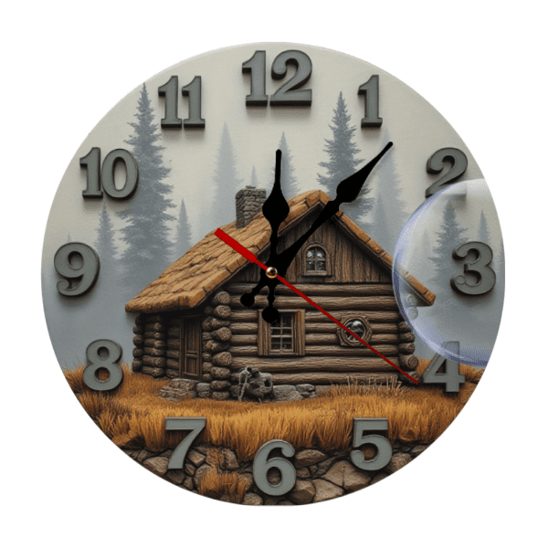 Wooden Log Cabin Forest Theme 2D Wall Clock Rustic Vintage Wood Home ...