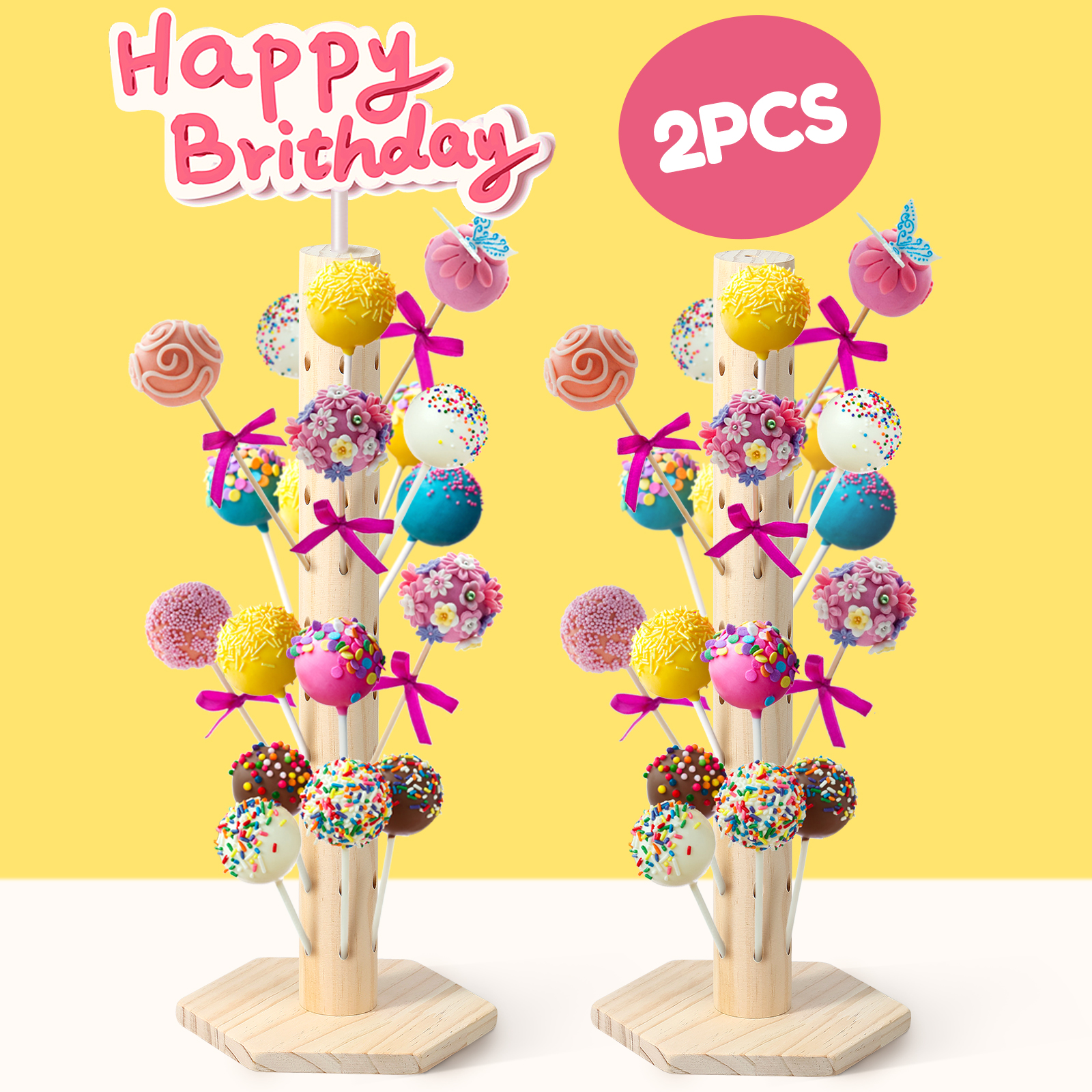 Wooden Lollipop Stand with 60 Hole Wood Cake Pop Stand Decorative ...