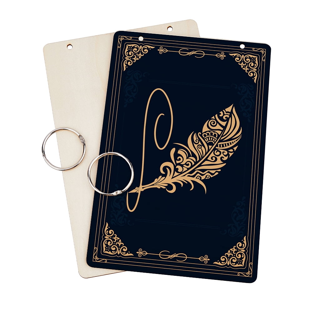 Wooden Loose Leaf Binder Retro Feather Greeting Card Organizer Quill ...