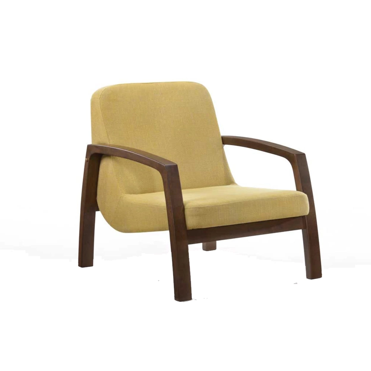 Wooden Lounge Chair with Block Legs and Padded Seat, Yellow- Saltoro ...