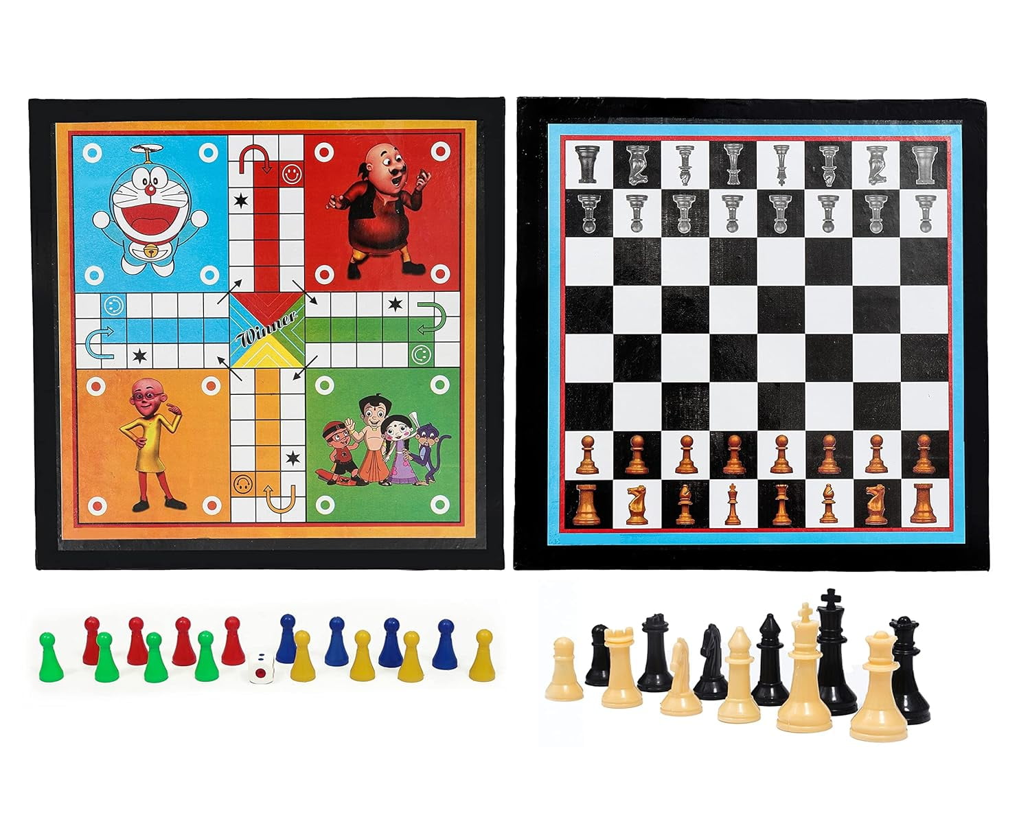 Ludo, Snake & Ladder, Chess & Checker Wooden Board (Ludo & Chess ...