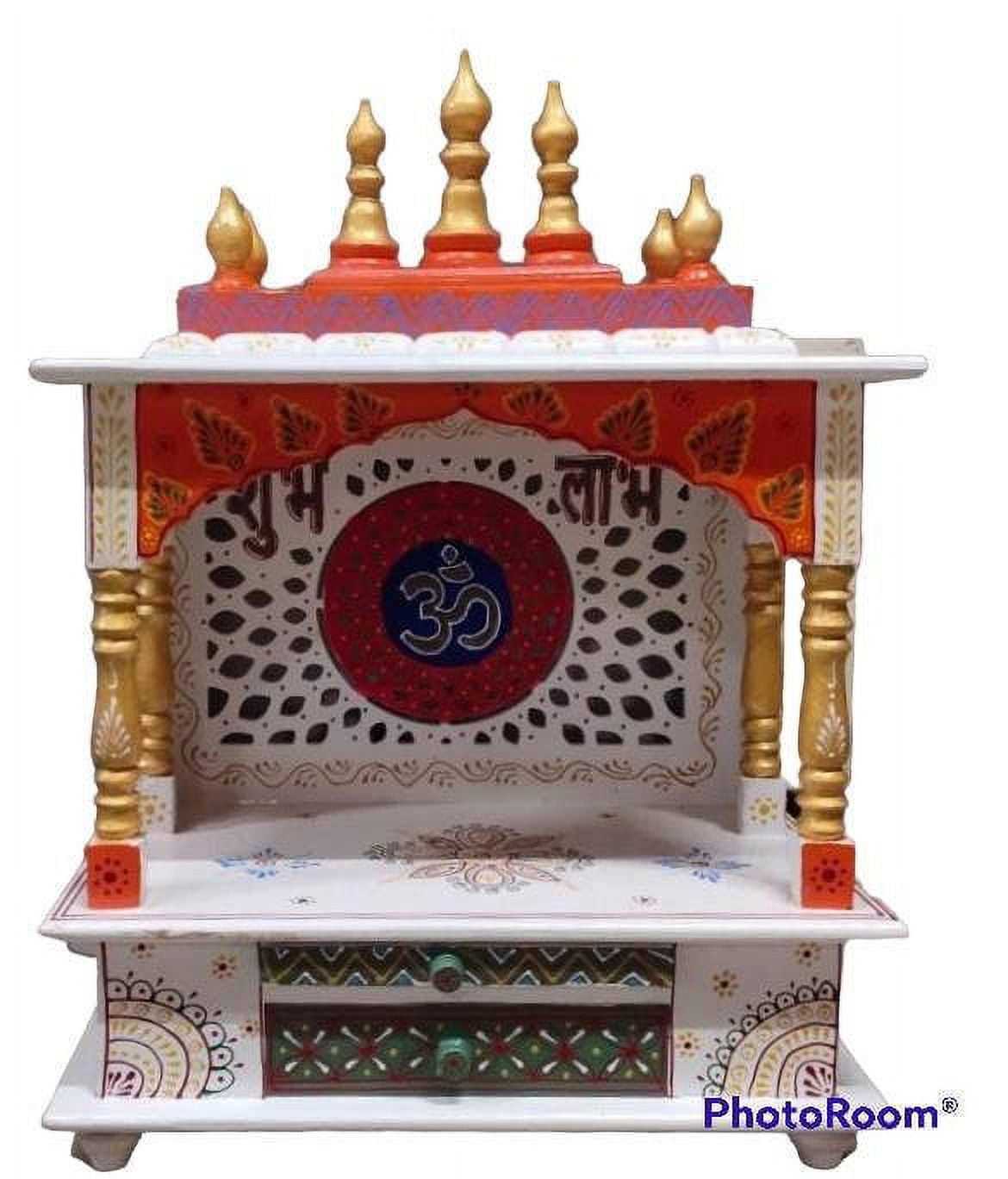 Wooden MDF Temple With LED Lights/ Mandir With Storage Cabinets / Pooja ...