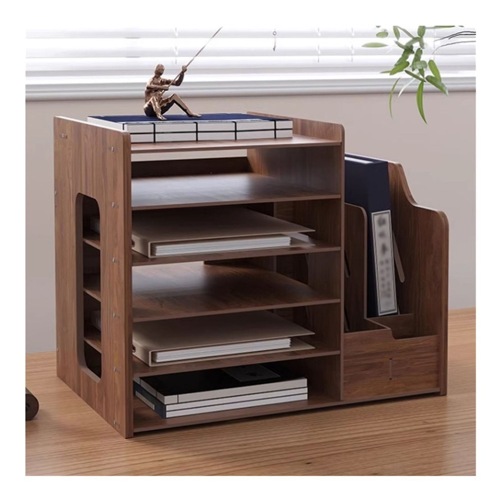 Wooden Magazine File Holder with 5 Compartments, Adjustable Literature ...
