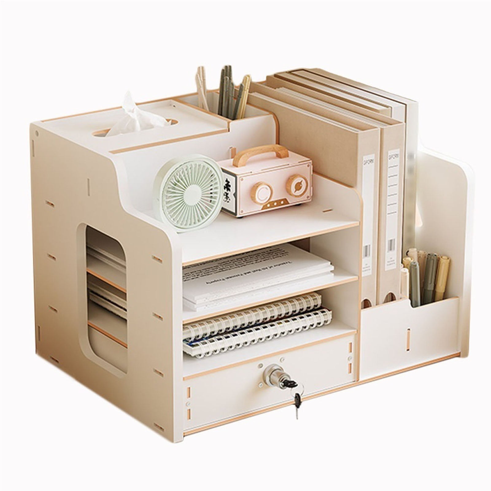 Wooden Magazine File Holder with Drawers and Pen Holder for Documents ...