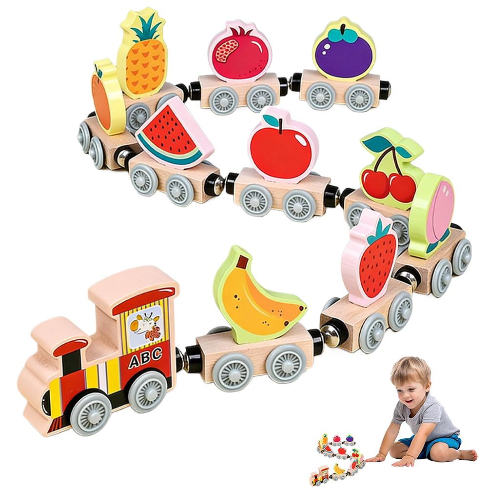 Wooden Magnetic 11-Joint Small Train Toy, Creative Magnetic Train for ...