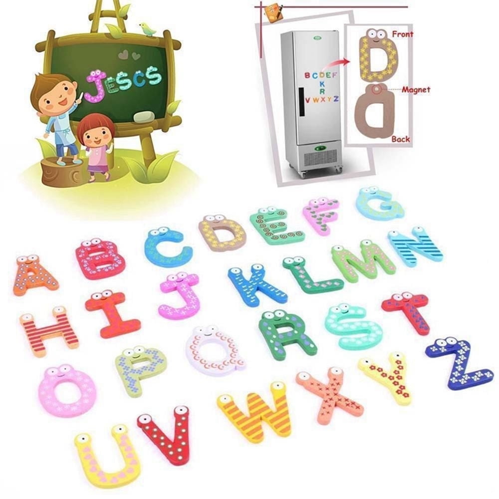 Wooden Magnetic Alphabet Letter Set | 26 Boxwood Refrigerator Magnets ...