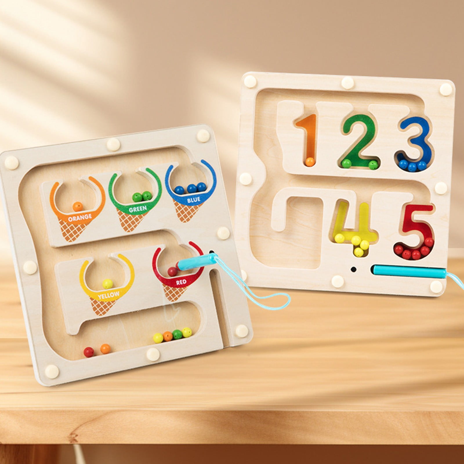Wooden Magnetic Bead Maze Puzzle Board | Color & Number Learning Game ...