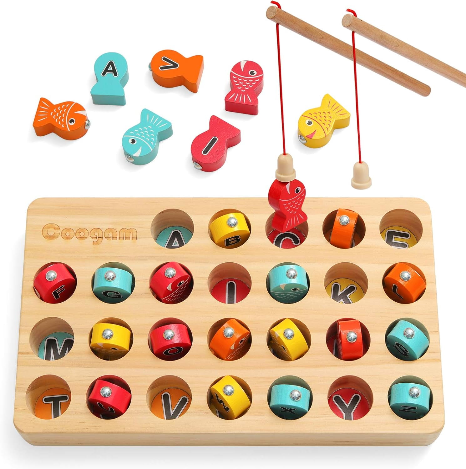 Wooden Magnetic Fishing Game, Fine Motor Skill Toy ABC Alphabet Color ...