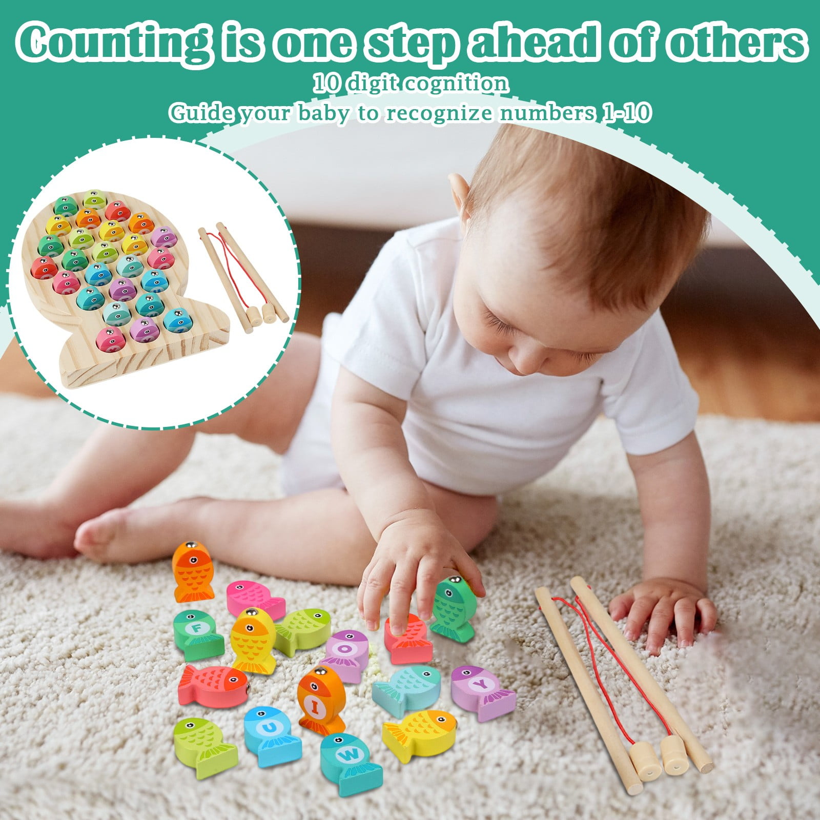 Wooden Magnetic Fishing Game for Toddlers - Educational Toy with ...