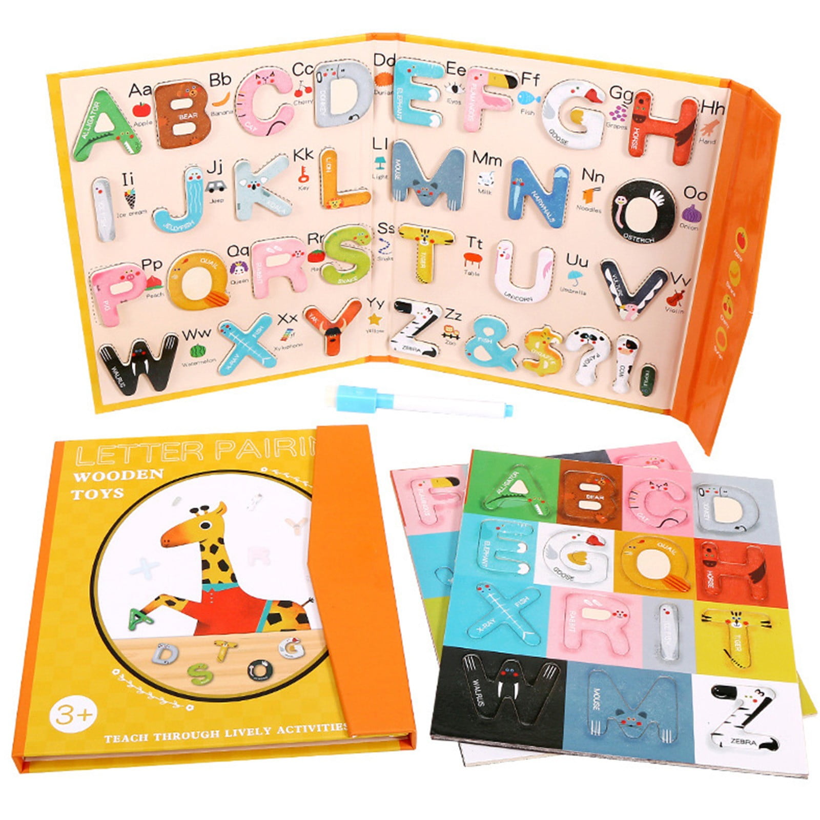 Wooden Magnetic Letters Alphabet Set with Book 52PCS Fridge Magnets ...