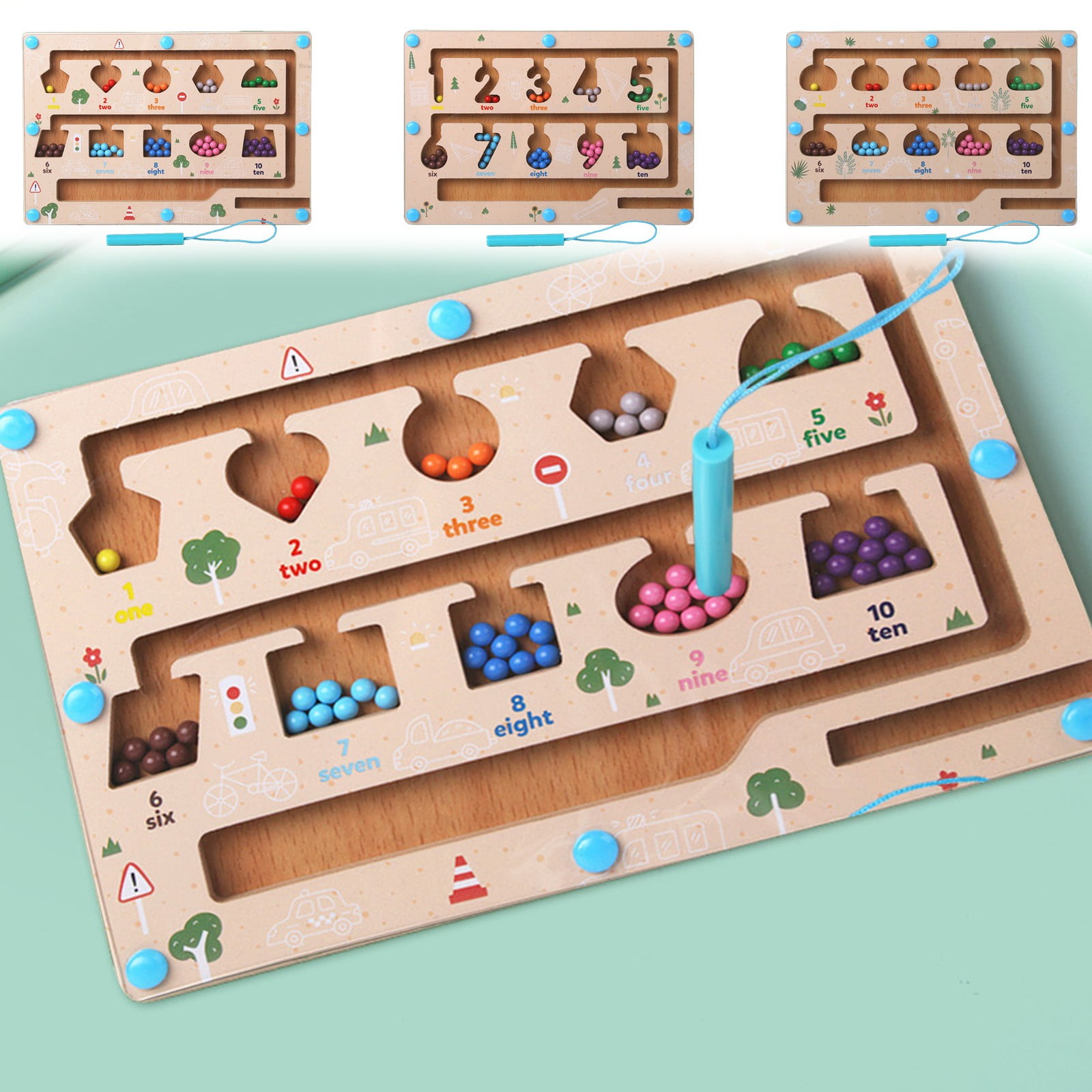 Wooden Magnetic Maze Board Puzzle Game | Color & Number Perception Toy ...