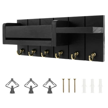 DERCLIVE Key Holder for Wall, 5 Hooks, Wooden Mail Rack Organizer with ...