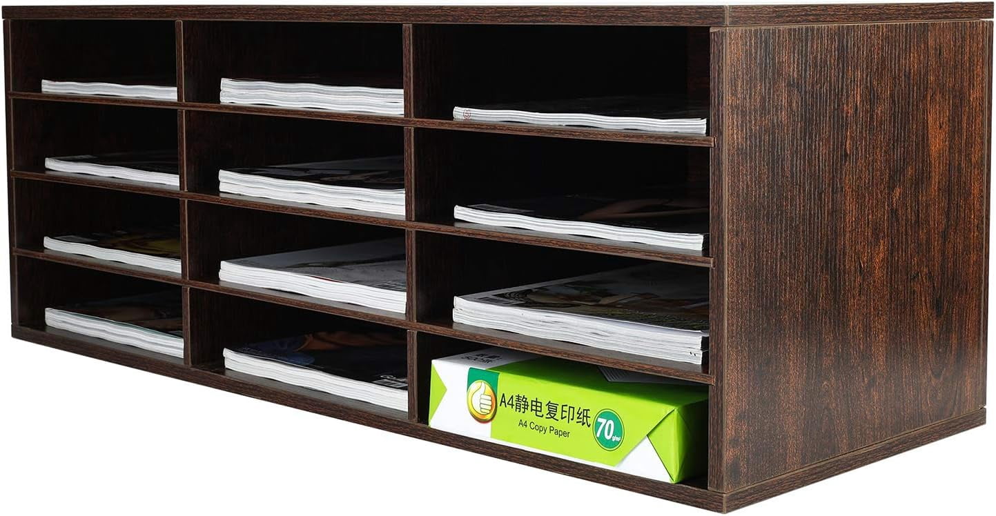 Wooden Mail Sorter, 12-Compartment Countertop Literature Organizer for ...