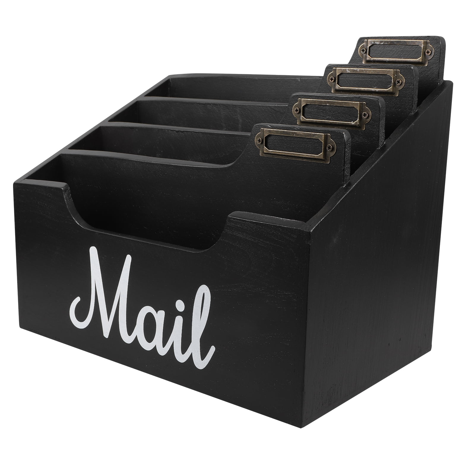 Wooden Mail Sorter Black Desk Paper Organizer Wall Mounted Mailbox ...