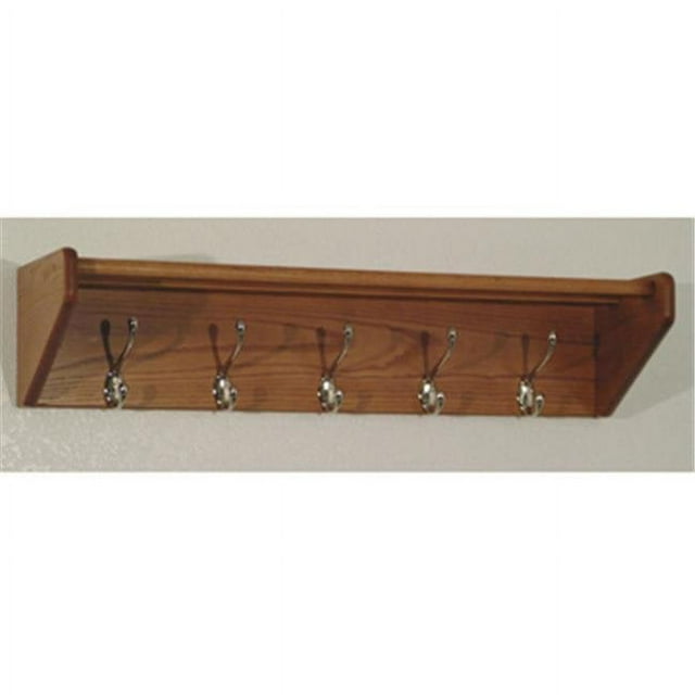 Wooden Mallet 5 Hook Wood Wall Mounted Coat Rack Shelf in Medium Oak ...