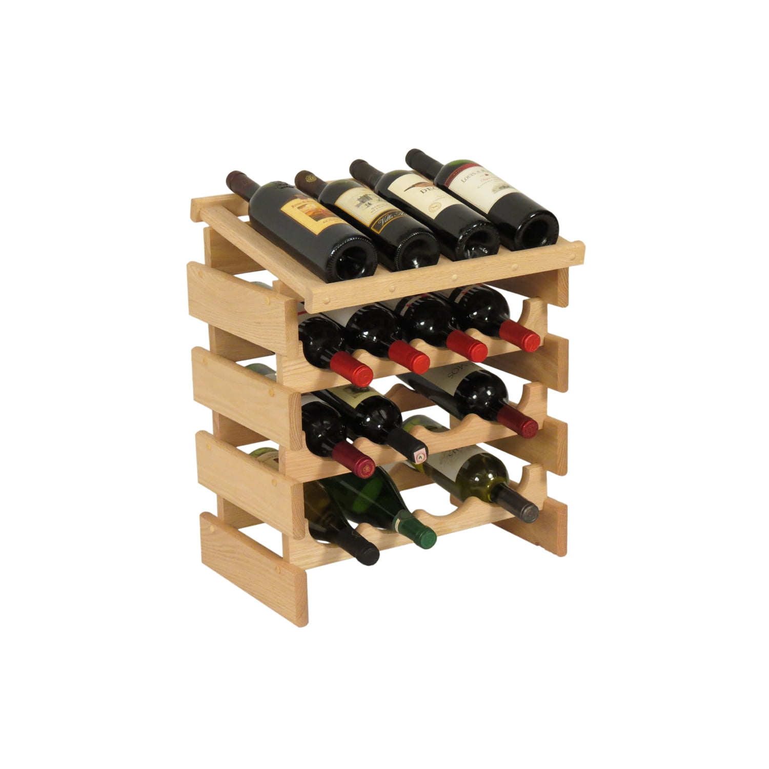Wooden Mallet Dakota 4 Tier 16 Bottle Display Top Wine Rack in Natural ...