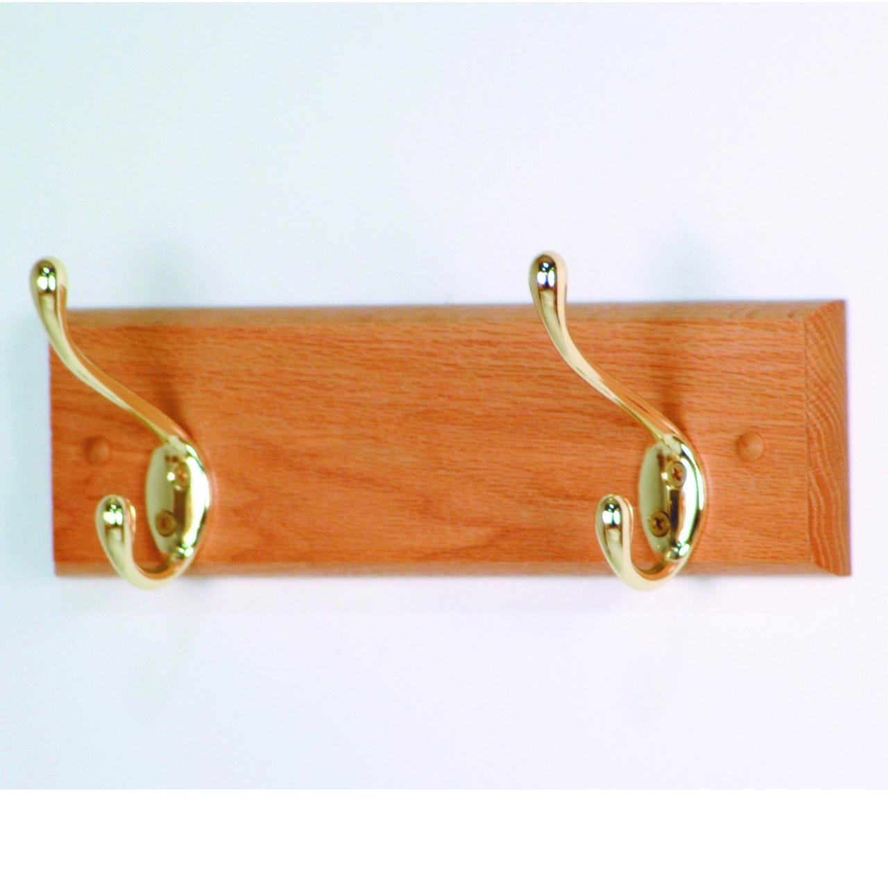Wooden Mallet HCR-2BLO Double Hook Coat Rack in Light Oak - Brass ...
