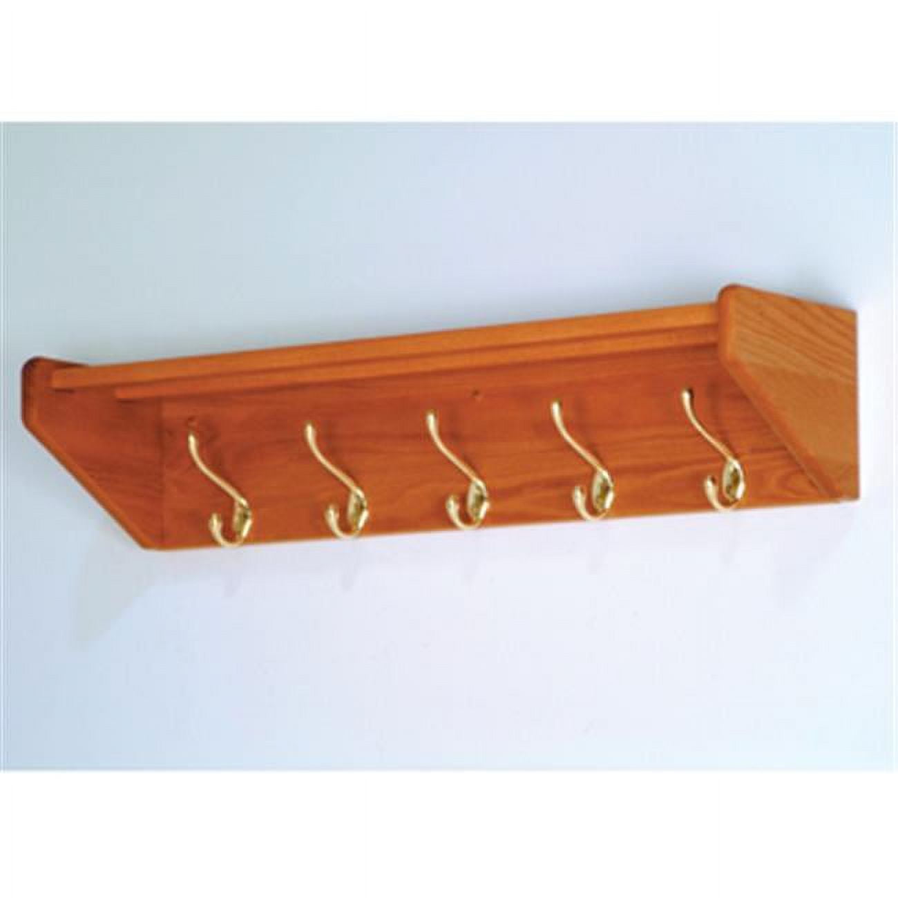 Wooden Mallet Hat and Coat Rack with 5 Brass Hooks in Medium Oak ...