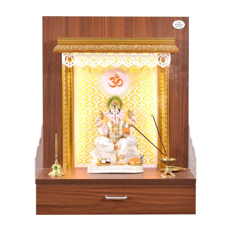 Wooden Brown Temple For Home With LED Lights |Pooja Ghar |Wall Hanging ...
