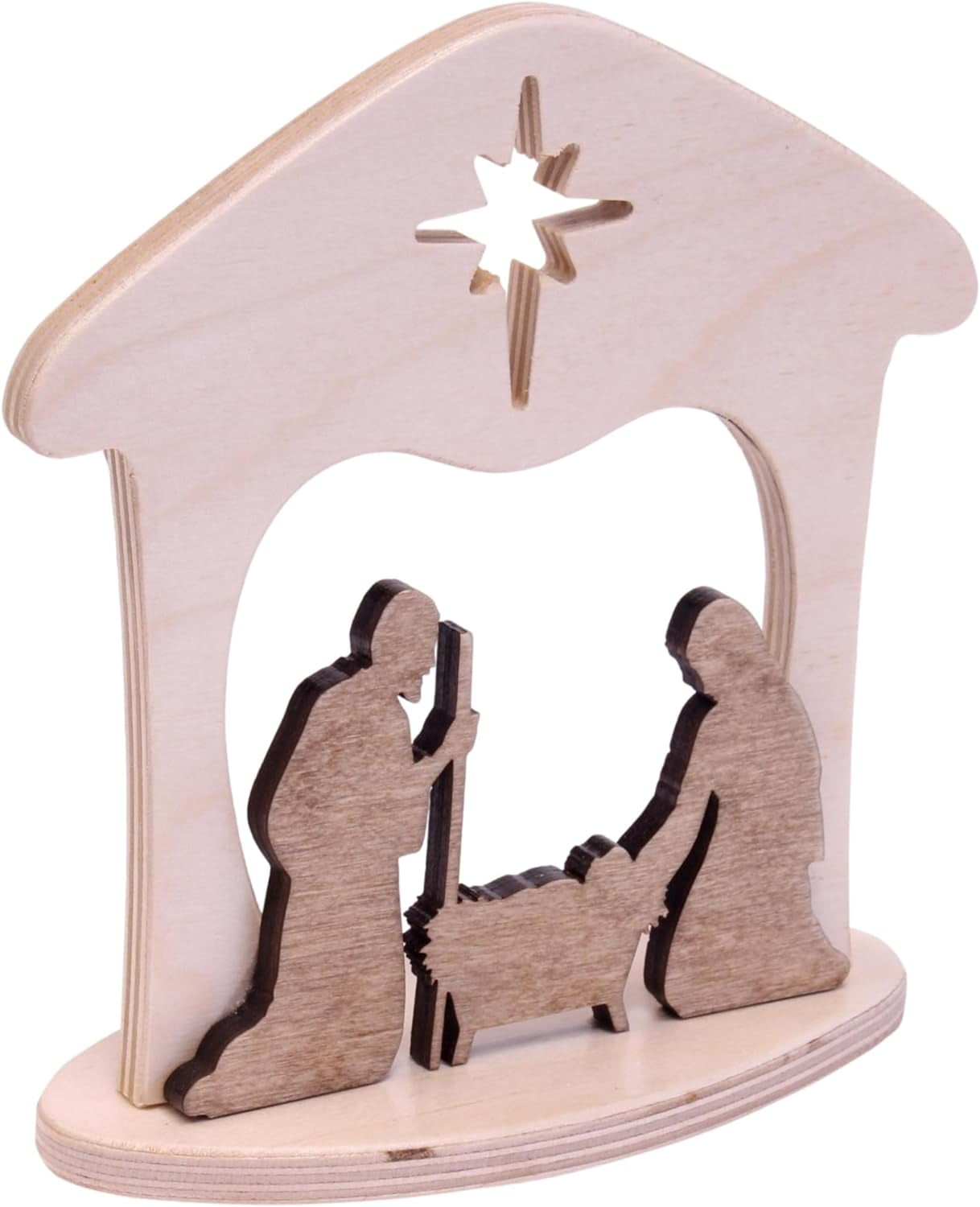 Wooden Manger Scene, One-Piece Nativity Set for Mantel or Table ...